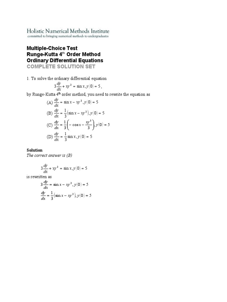 Quiz 08ode Runge4th Solution | PDF