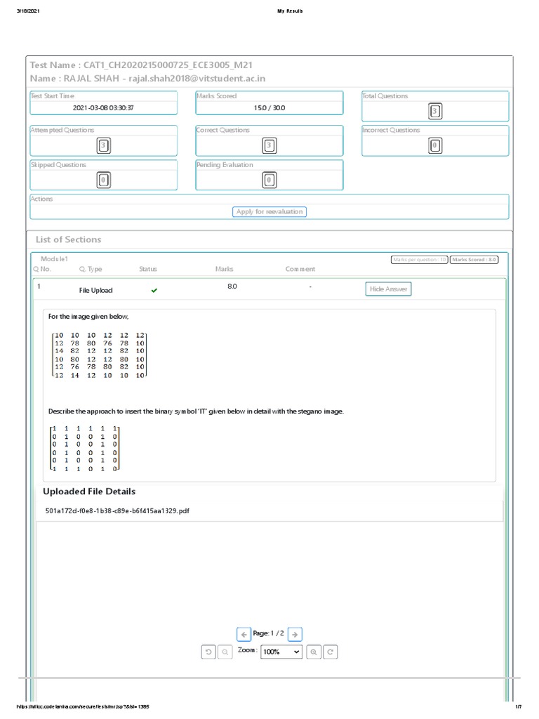 Test Name: CAT1 - CH2020215000725 - ECE3005 - M21 Name: RAJAL SHAH ...