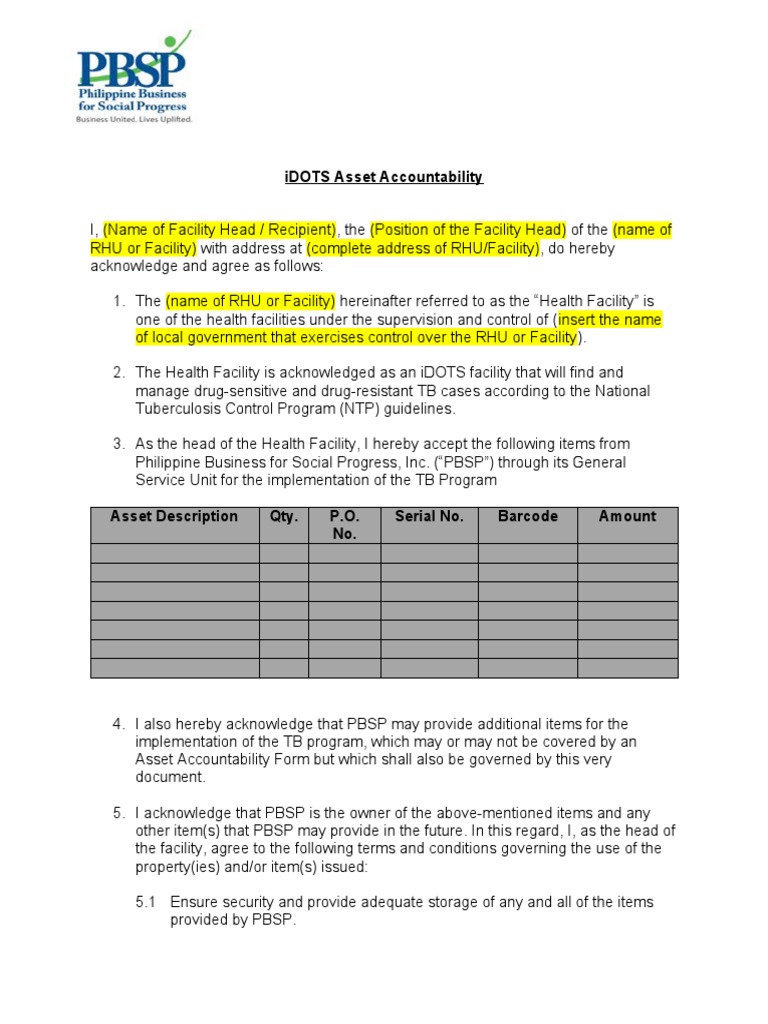 iDOTS Asset Accountability Form With Terms and Conditions Version 2 ...