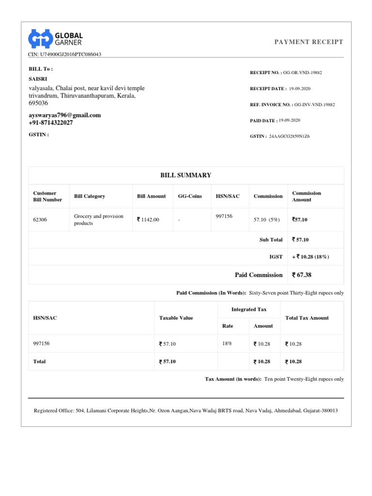 GG Commission Payment Receipt 20200919104917 | PDF | Receipt | Taxes