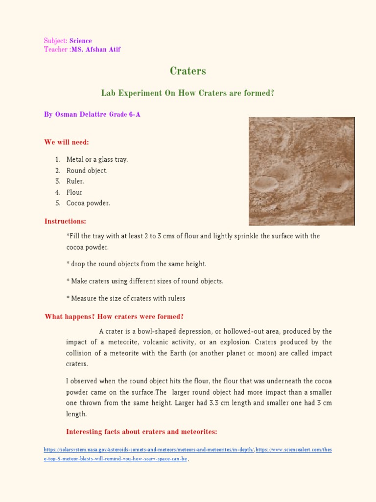 Craters: Lab Experiment On How Craters Are Formed? | PDF