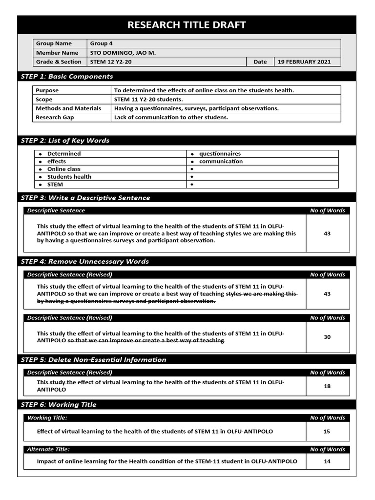 Research Title Draft | PDF | Learning | Communication