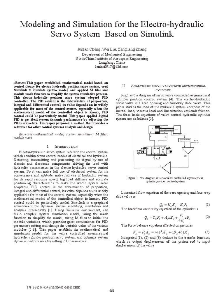 Modeling and Simulation For The Electro-Hydraulic Servo System Based On Simulink | PDF | Control ...