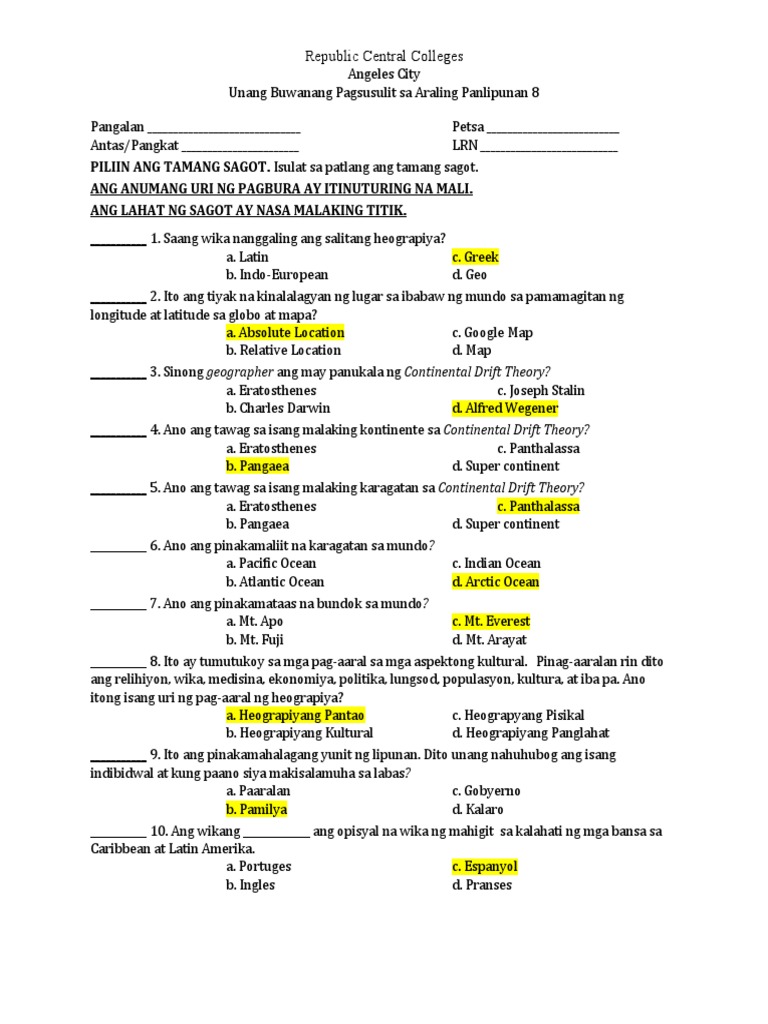 2nd Monthly Exam RCC G7 | PDF