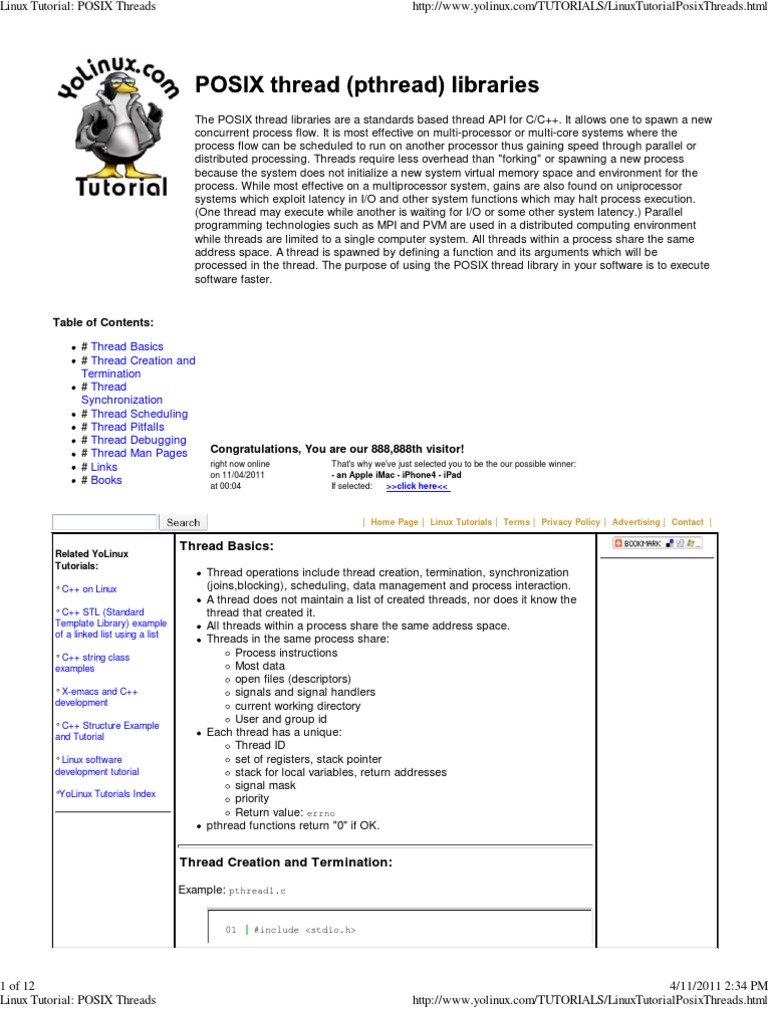 Linux Tutorial Posix Threads Pdf Thread Computing Parallel Computing