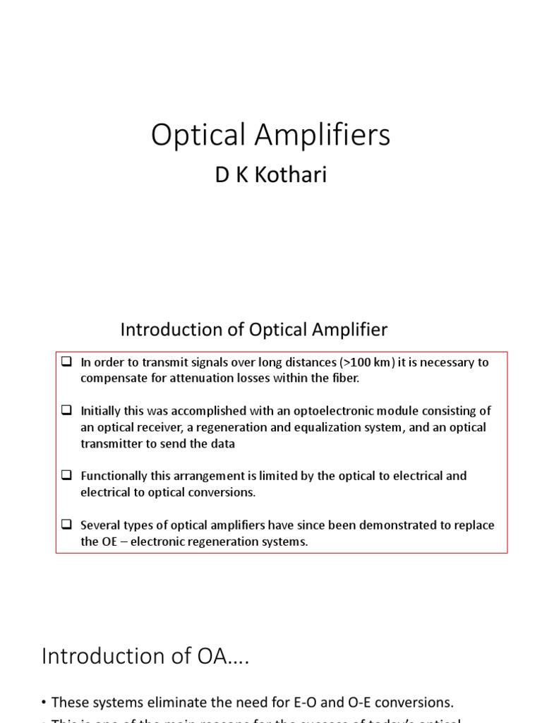 Optical Amplifiers | PDF | Laser | Applied And Interdisciplinary Physics