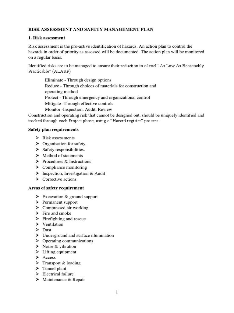 Risk Assessment and Safety Management Plan 1. Risk Assessment | PDF ...