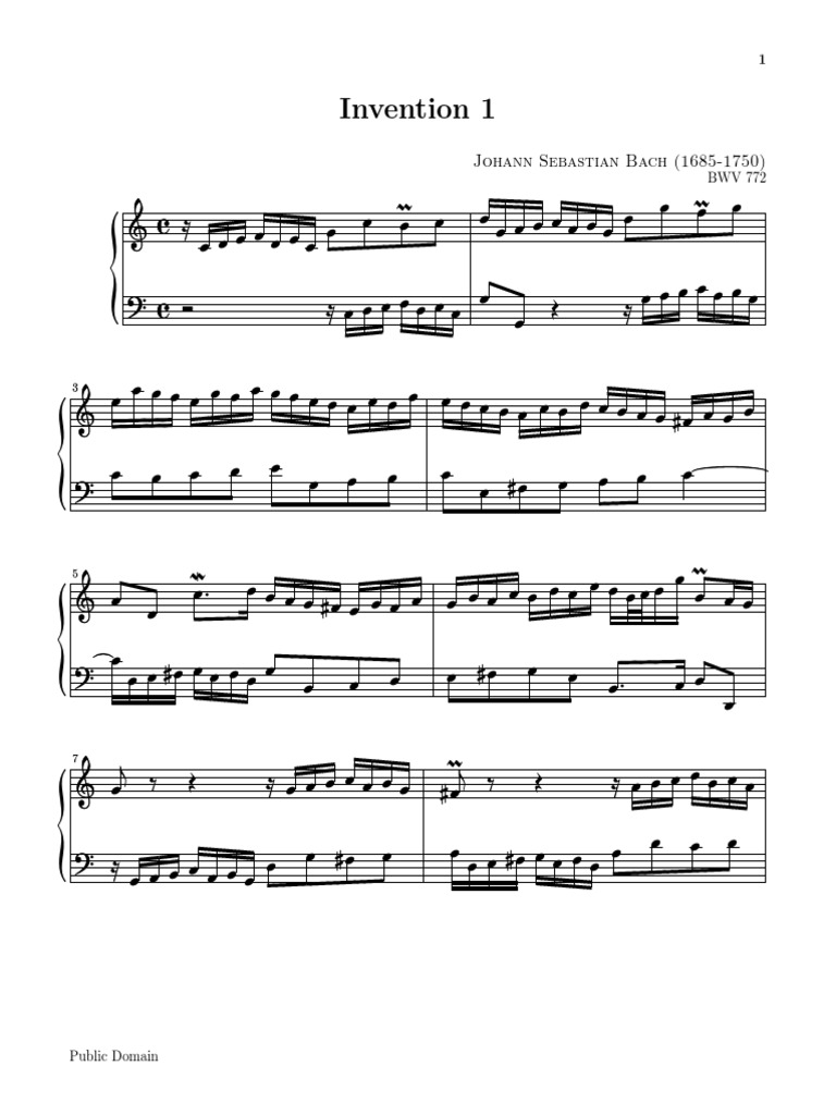 Invention 1: Johann Sebastian Bach (1685-1750) | PDF | Public Domain ...
