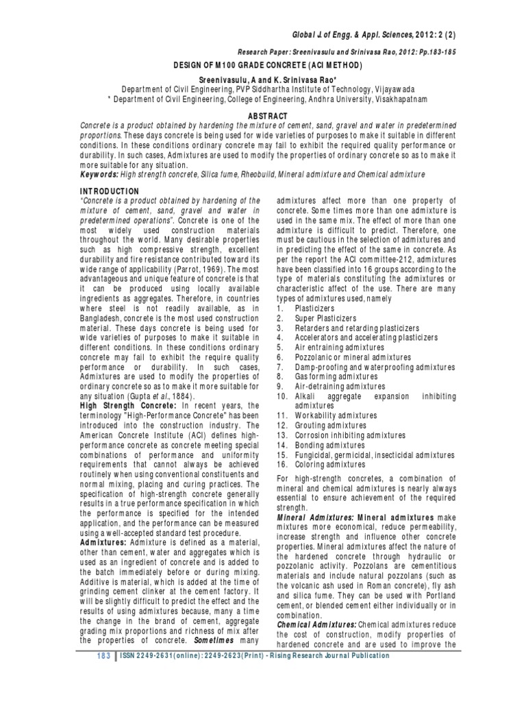 Design of M100 Grade ACI Method | PDF | Concrete | Cement