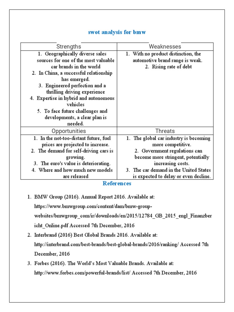 Swot Analysis For BMW | PDF | Car | Bmw