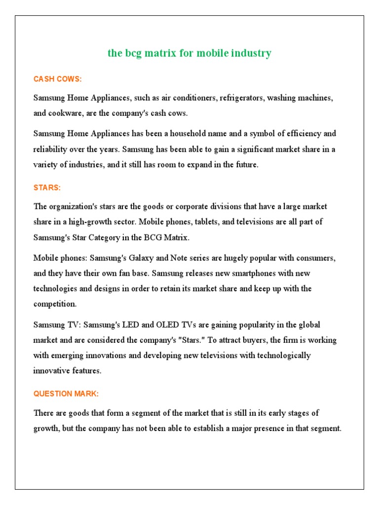 Samsung BCG Matrix Analysis 2025 | PDF | Samsung | Smartwatch
