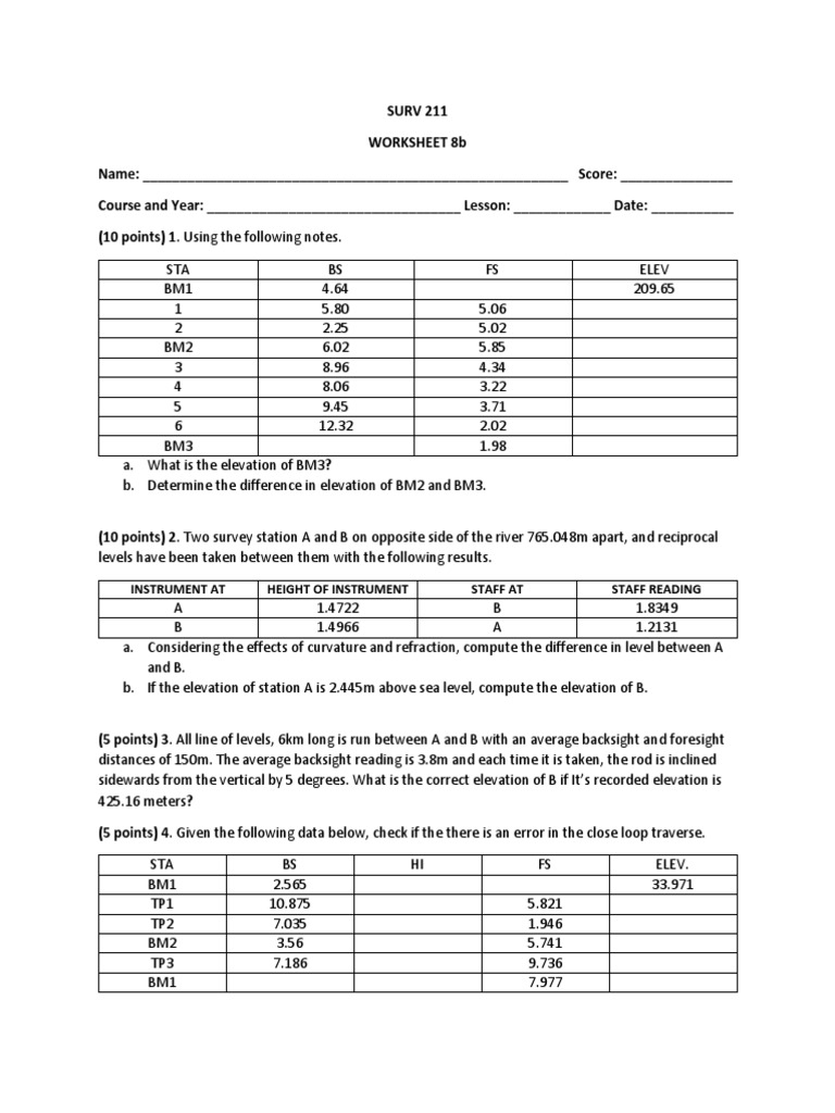 Surveying WORKSHEET 8b | PDF | Minute And Second Of Arc | Surveying