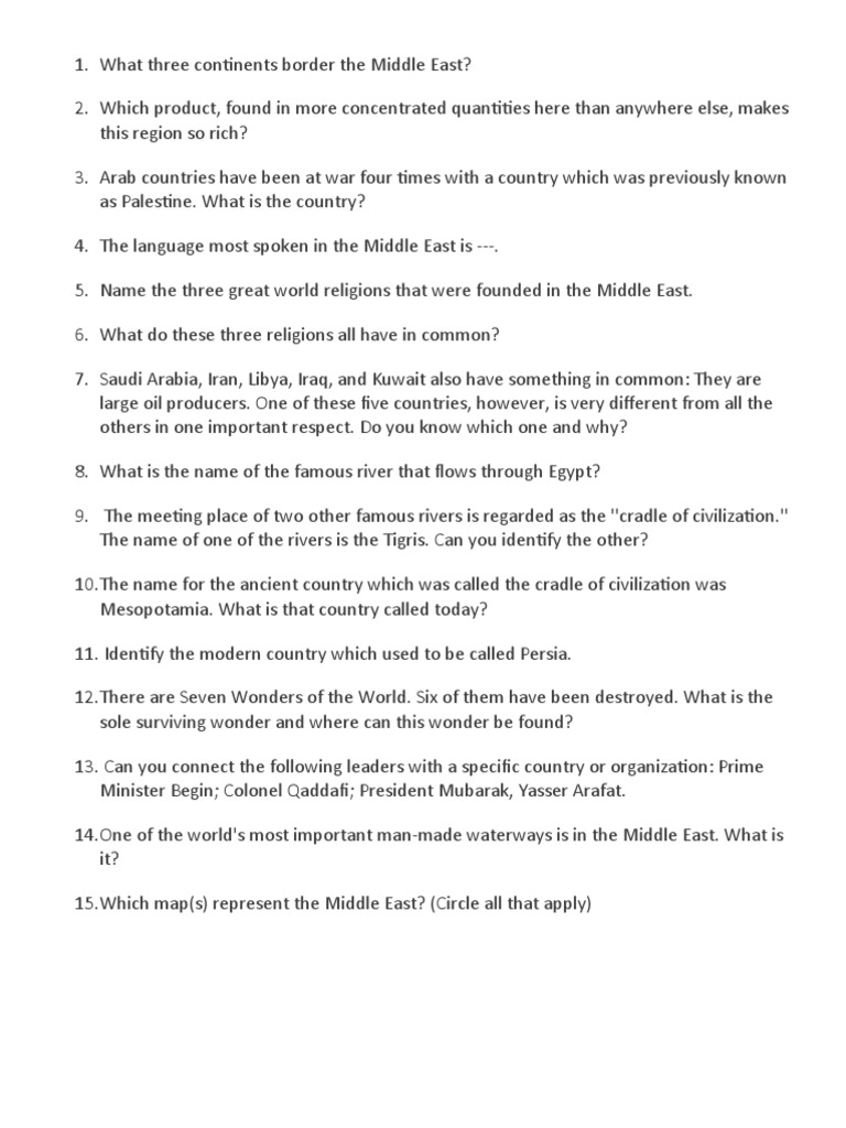 Middle East Worksheet | PDF