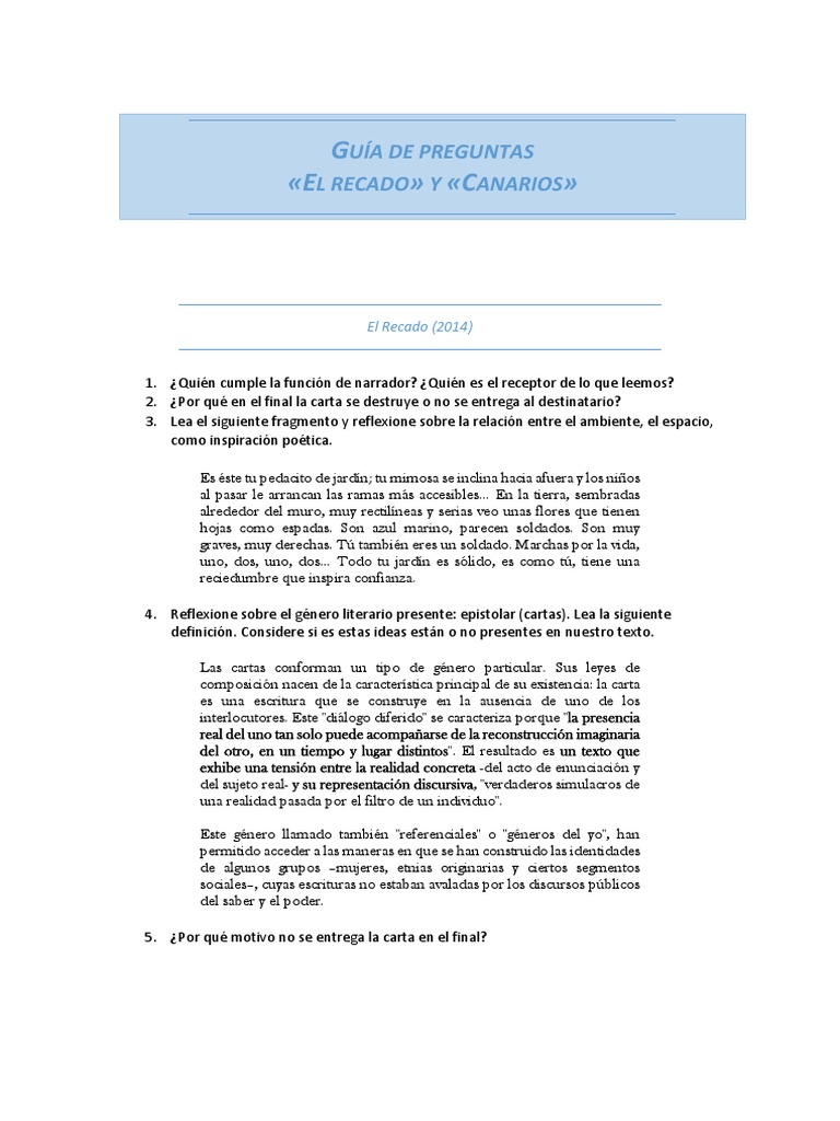 Análisis de "El Recado" y "Canarios" | PDF