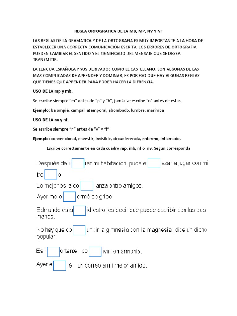 Reglas Ortograficas de MB, MP, NV y NF | PDF