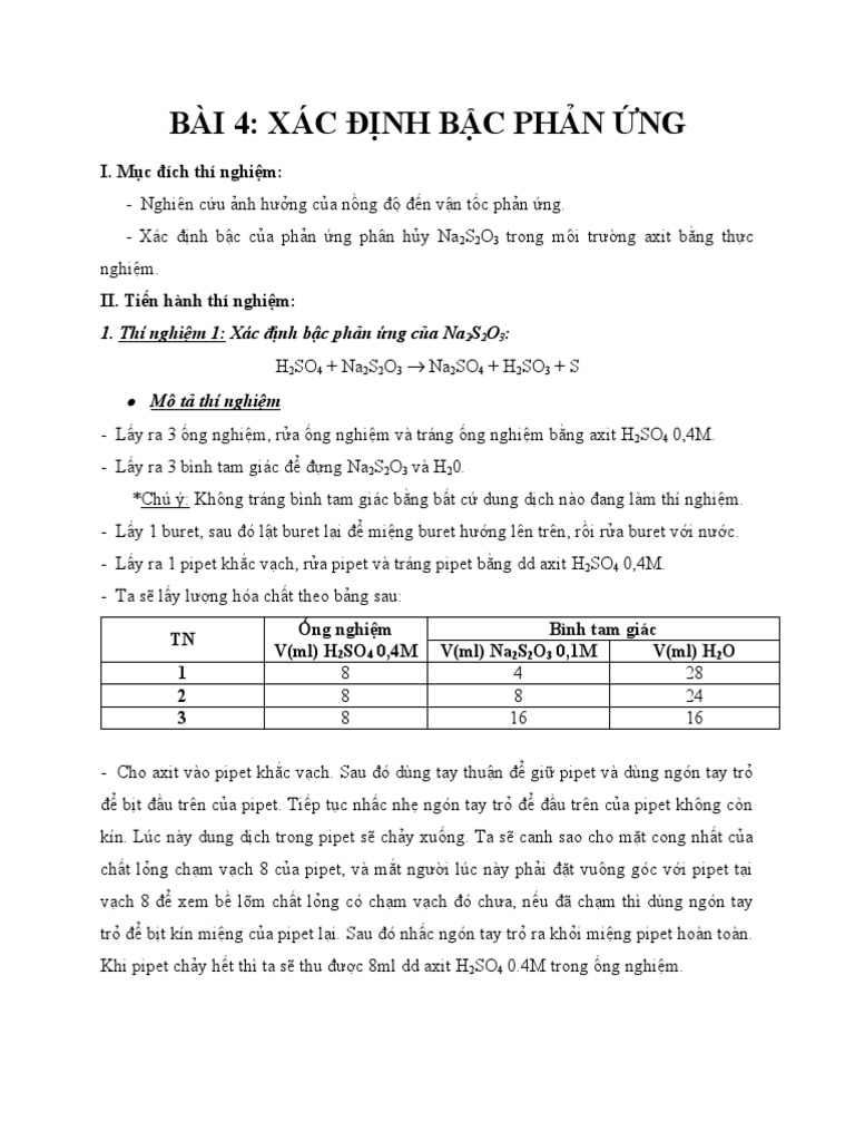 Thí nghiệm hóa đại cương bài 4 | PDF