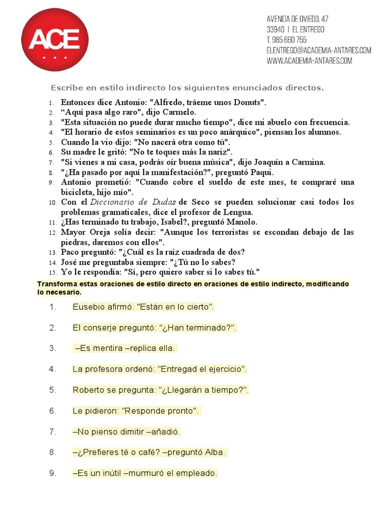 Transformación a estilo indirecto | PDF