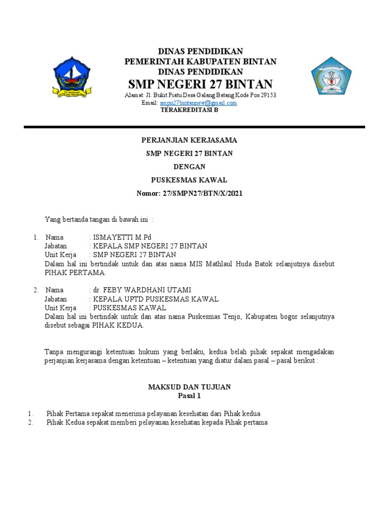 Surat Perjanjian Mou Sekolah Dengan Puskesmas Pdf