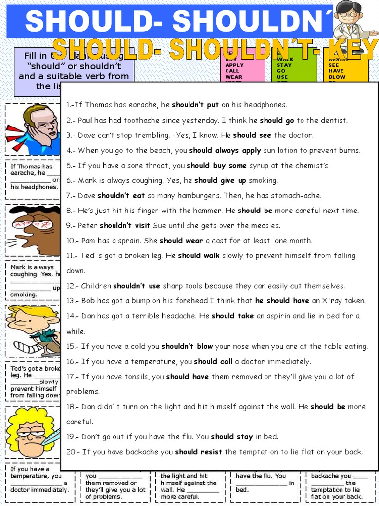 Fill in The Blanks Using "Should" or Shouldn't and A Suitable Verb From ...