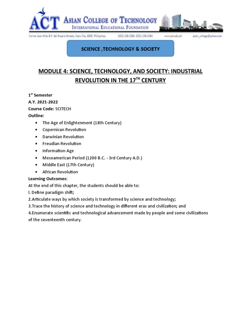 4: Science, Technology, and Society: Industrial Revolution in The 17 ...