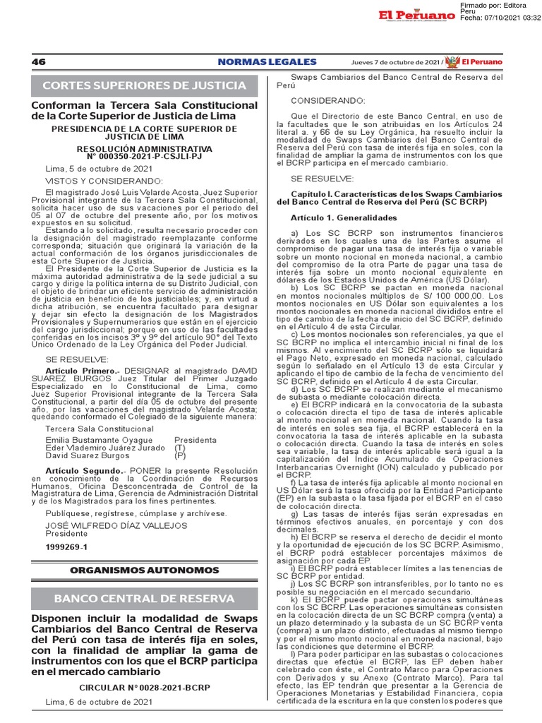 Circular #0028-2021-BCRP | PDF | Swap (Finanzas) | Bancario