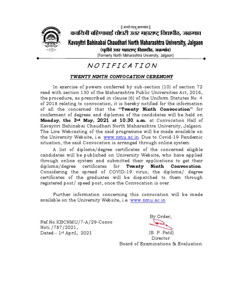 08-04-2021 Notification of 29th Convocation Ceremony | PDF