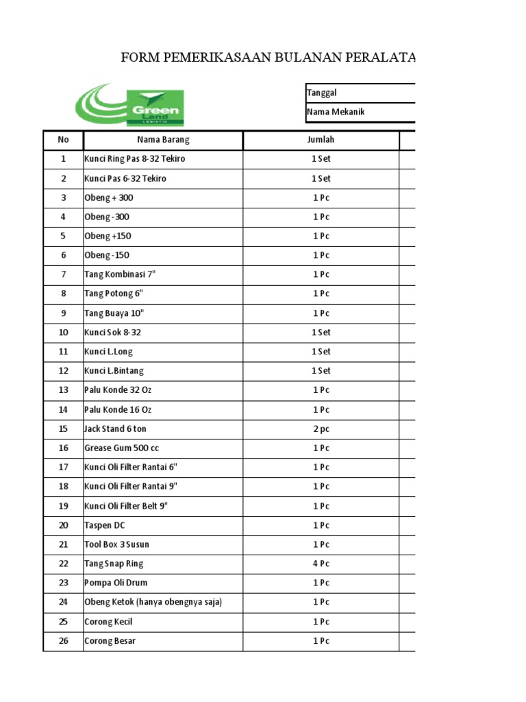 Form Data Peralatan Mekanik | PDF | Mechanical Engineering