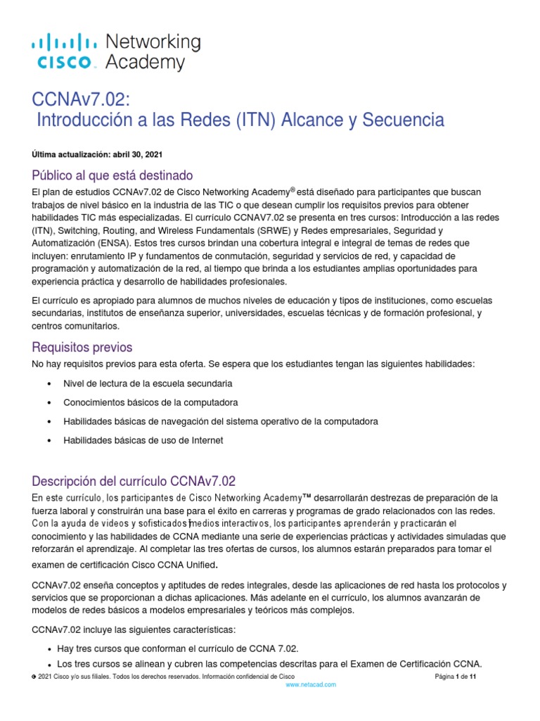 ITN v7.02 Scope and Sequence | PDF | Red de computadoras | Yo Pv6
