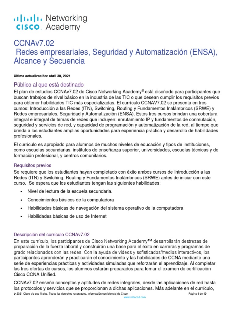 ENSA v7.02 Scope and Sequence | PDF | Red privada virtual | Red de computadoras