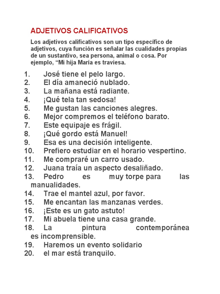 Adjetivos Calificativos y Relacionales | PDF | Adjetivo | Morfología ...