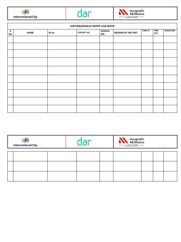 Visitor-Vehicle Entry Log Book | PDF