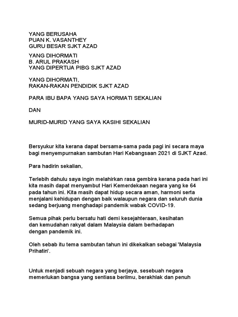 Sambutan Hari Kemerdekaan SJKT Azad | PDF