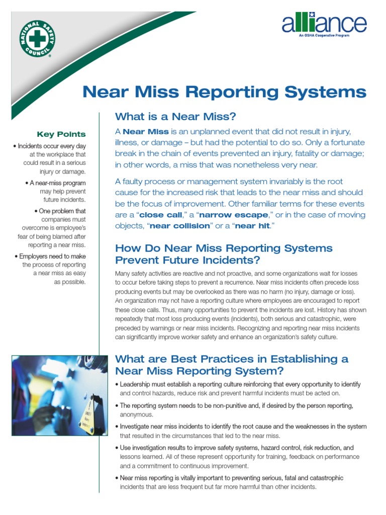 Near Miss Reporting Systems | PDF | Occupational Safety And Health | Safety