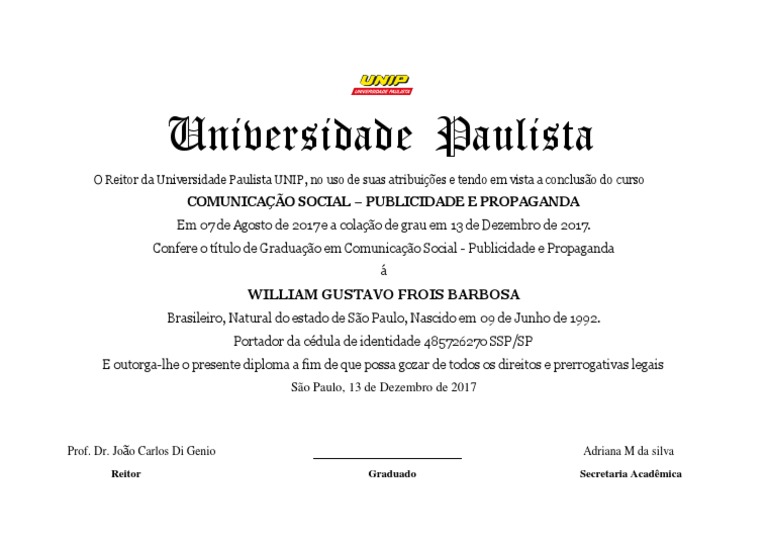 Diploma de Publicidade e Propaganda UNIP | PDF