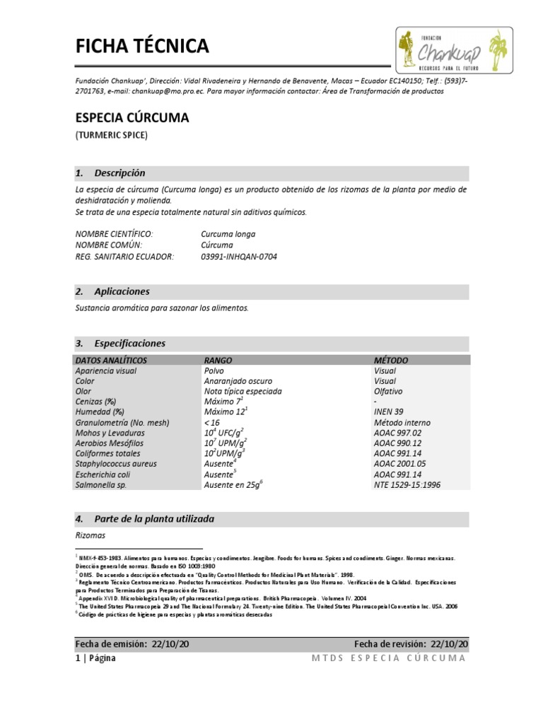 FT Curcuma | PDF | Cúrcuma