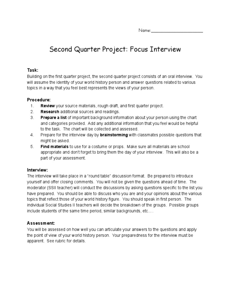 Second Quarter Project: Focus Interview: Task | PDF | Interview | Information