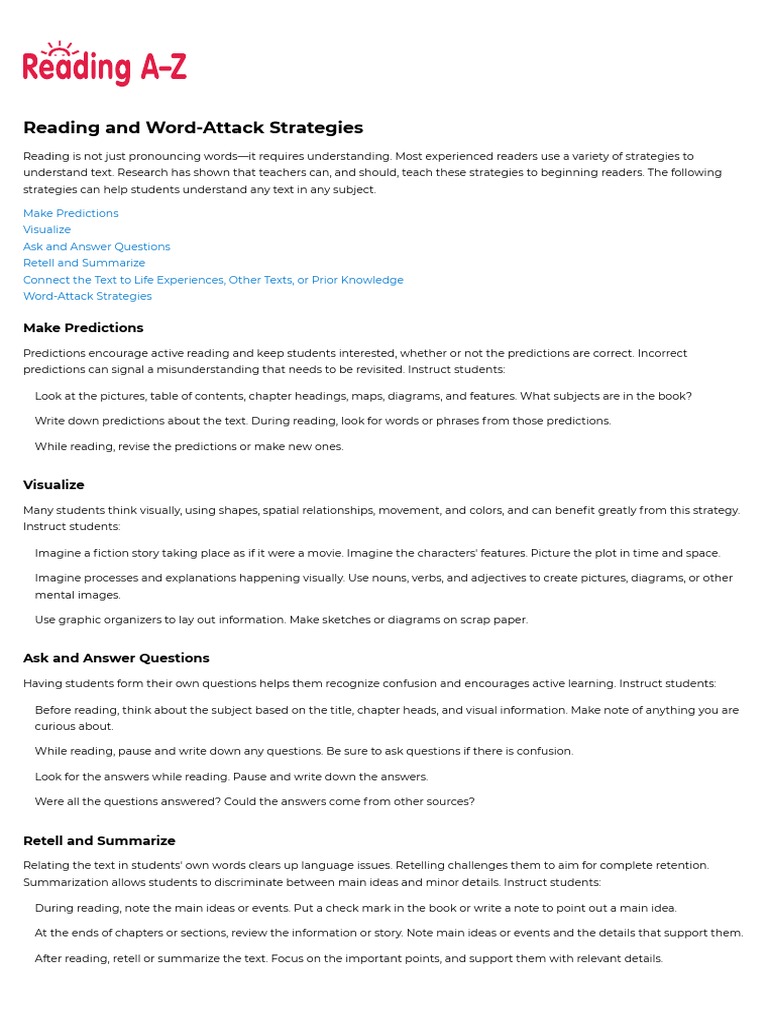 Reading and Word-Attack Strategies - Reading A-Z | Download Free PDF ...