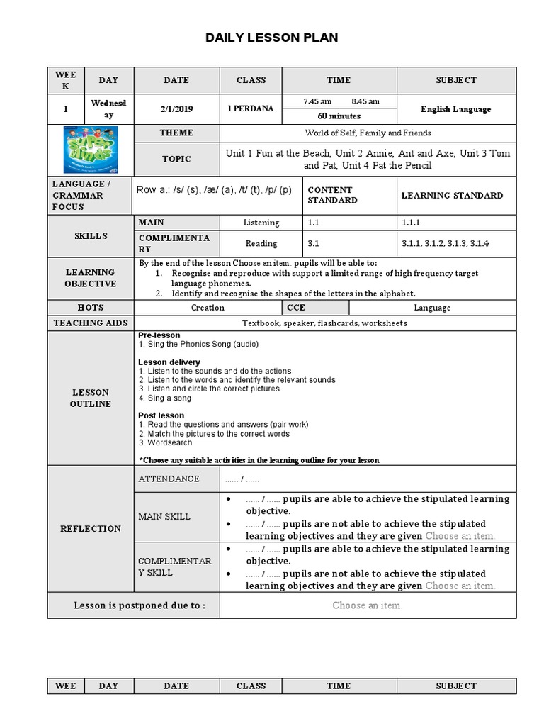 LESSON PLAN YR 1 WEEK 1 - Phonics | PDF | Phonics | Lesson Plan