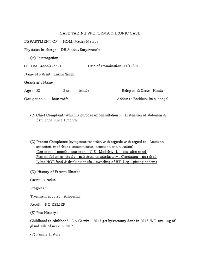 Case Taking Proforma Chronic Case (Laxmi Singh) | PDF | Medical Specialties | Health Sciences