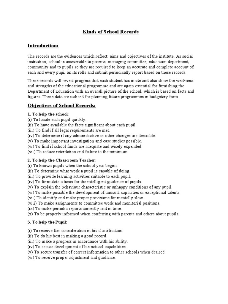 Kinds of School Records | PDF | Teachers