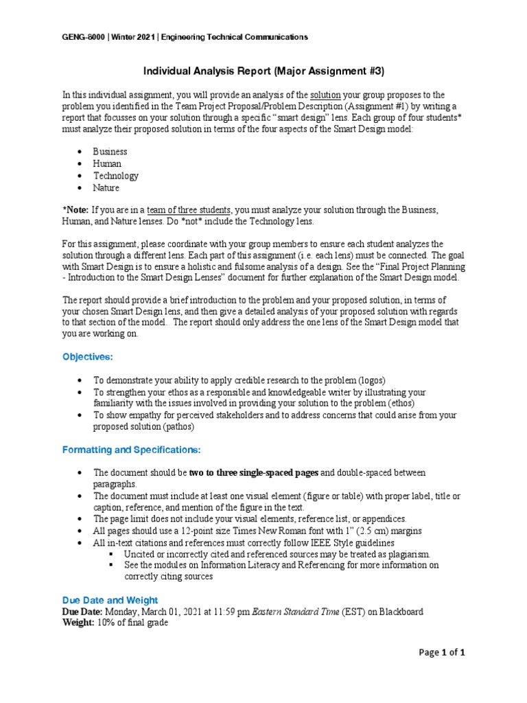 Individual Analysis Report - Assignment #3 - W21 | PDF | Design | Communication