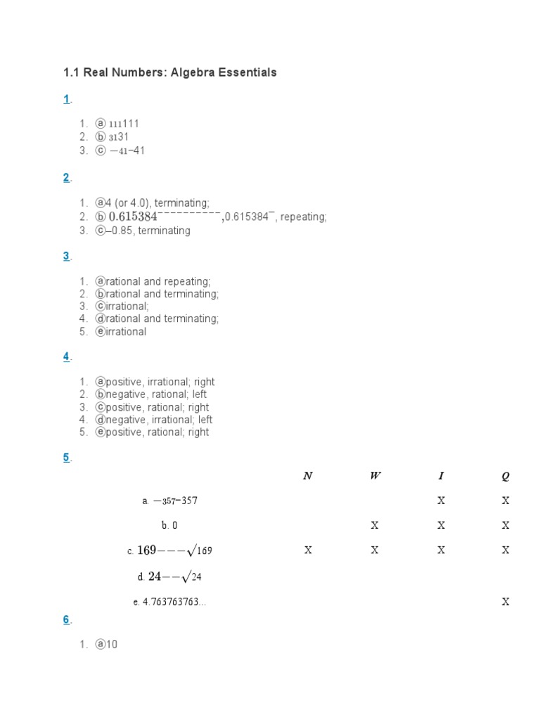 1.1 Real Numbers: Algebra Essentials: N W I Q | PDF