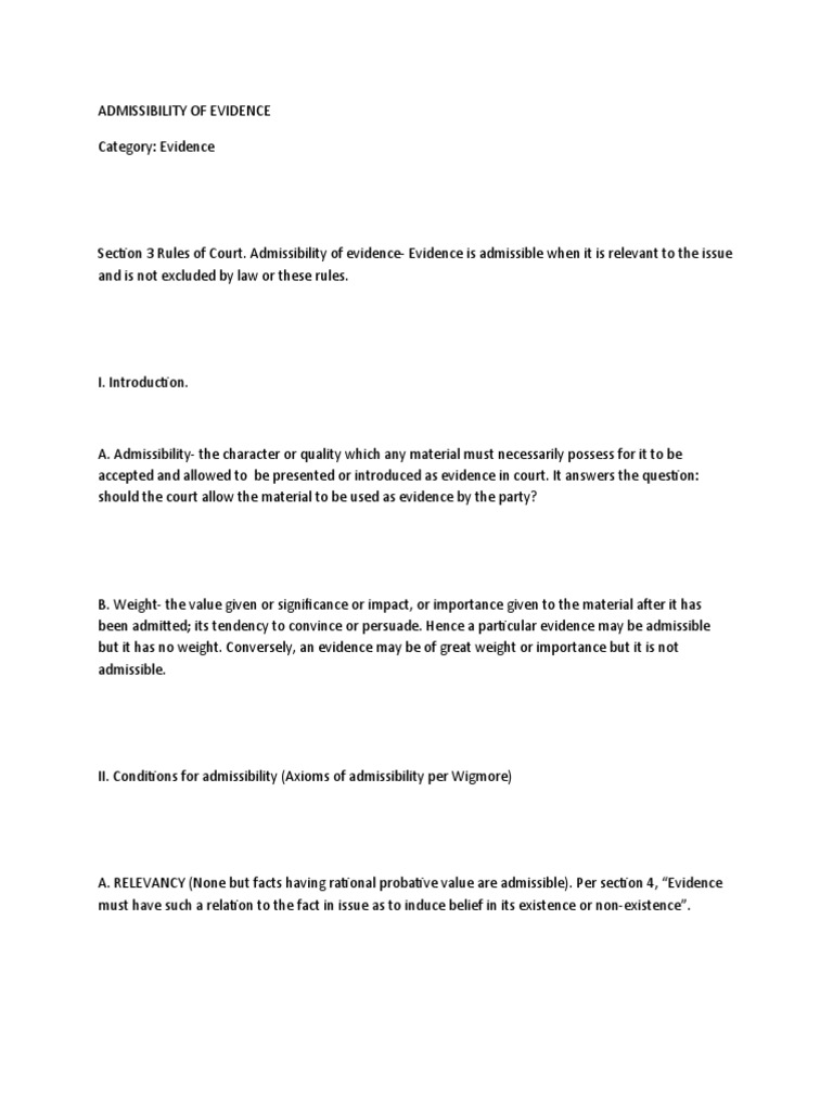 Evidence Admissibility Guide | PDF | Exclusionary Rule | Relevance (Law)