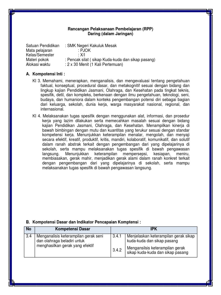 Perangkat Pencaksilat Kls X (Sikap Kuda-Kuda Dan Sikap Pasang) | PDF