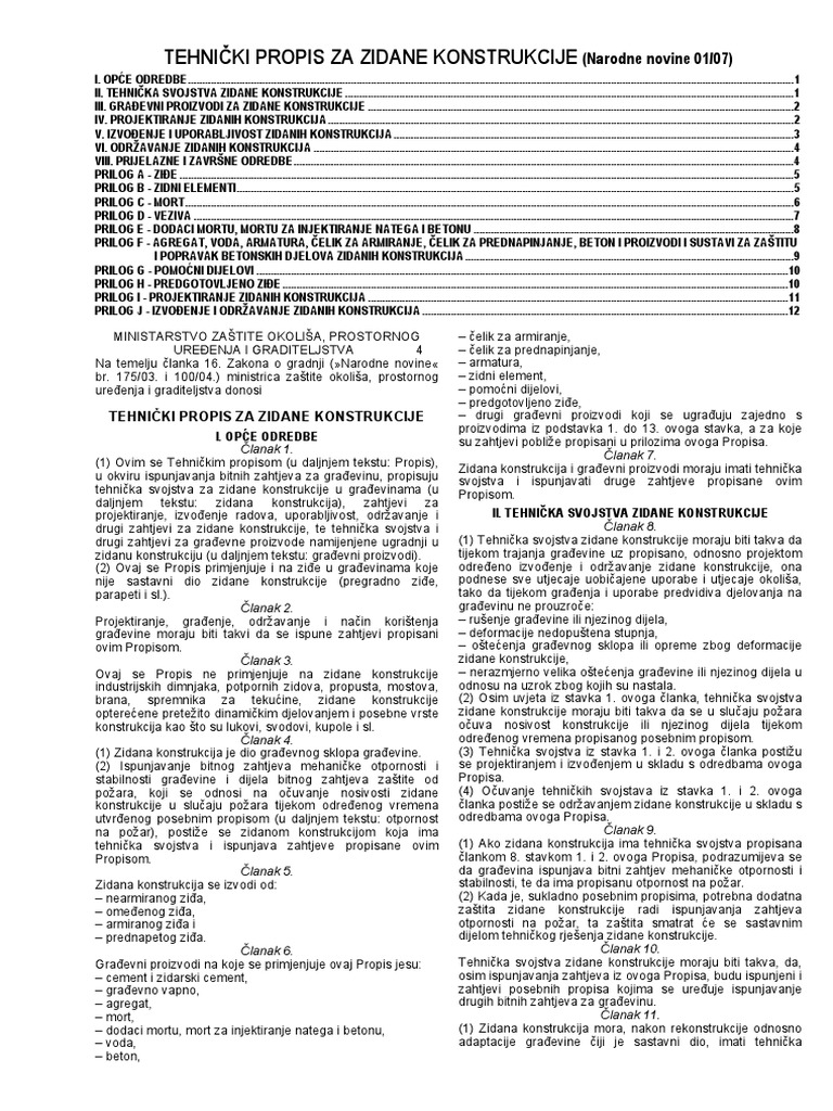 1 - Tehnicki Propis Za Zidane Konst - NN - 01-07 | PDF