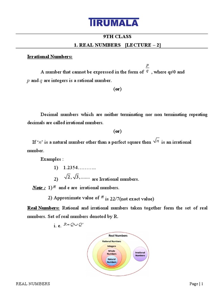 Classification and Properties of Real Numbers: An Overview of Rational ...