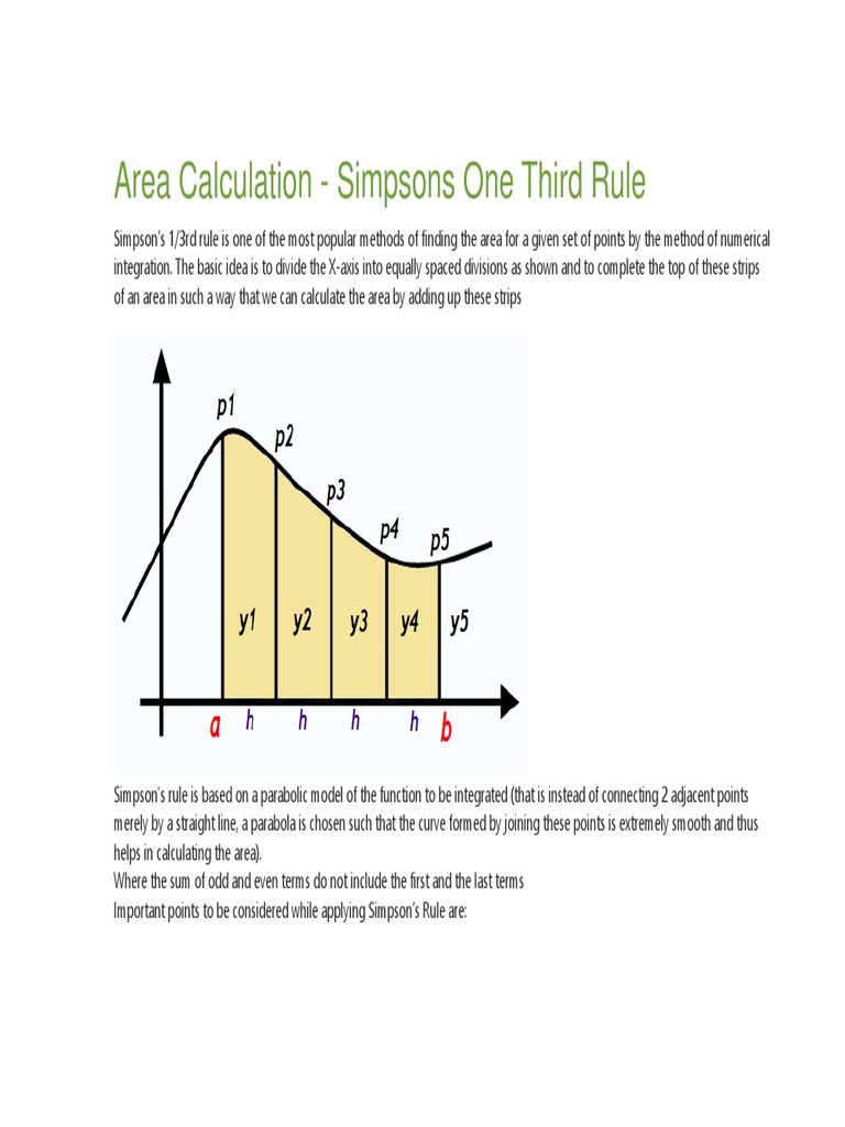Area Calculation - Simpsons One Third Rule | PDF | Area | Applied Mathematics