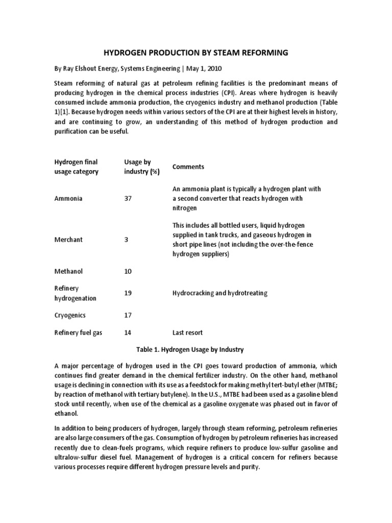 Hydrogen Production by Steam Reforming | PDF | Hydrogen | Chemical ...