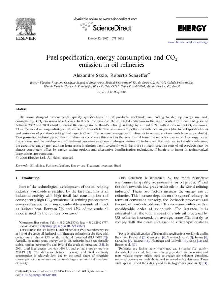 Fuel Specification Energy Consumption An | PDF | Oil Refinery | Gasoline