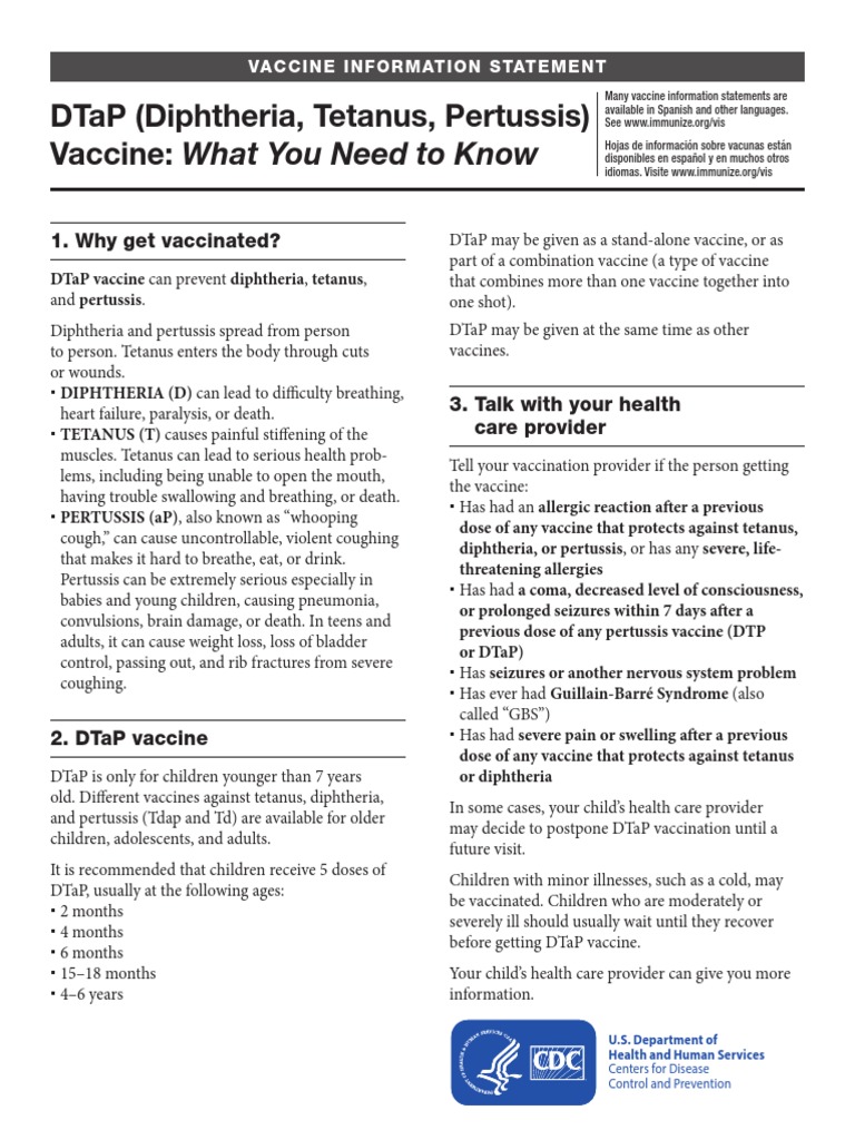 Dtap (Diphtheria, Tetanus, Pertussis) Vaccine: What You Need To Know ...